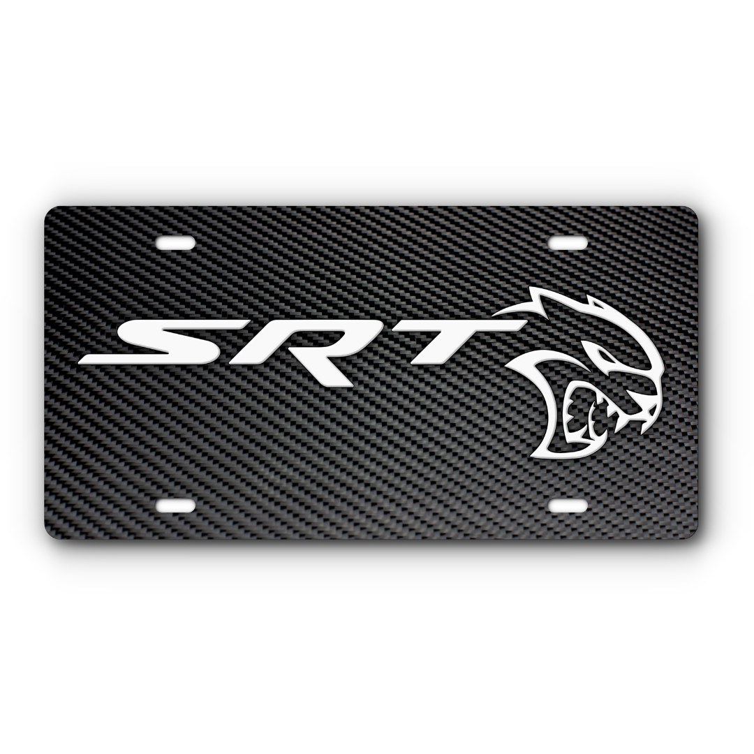 SRT Hellcat Vanity Aluminum License Plate - Simulated Carbon & White ...